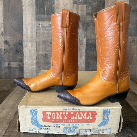 Tony Lama | Shoes | Tony Lama Vintage Gold Label Lizard Wingtip Western Cowboy Boots Womens 5 C ...